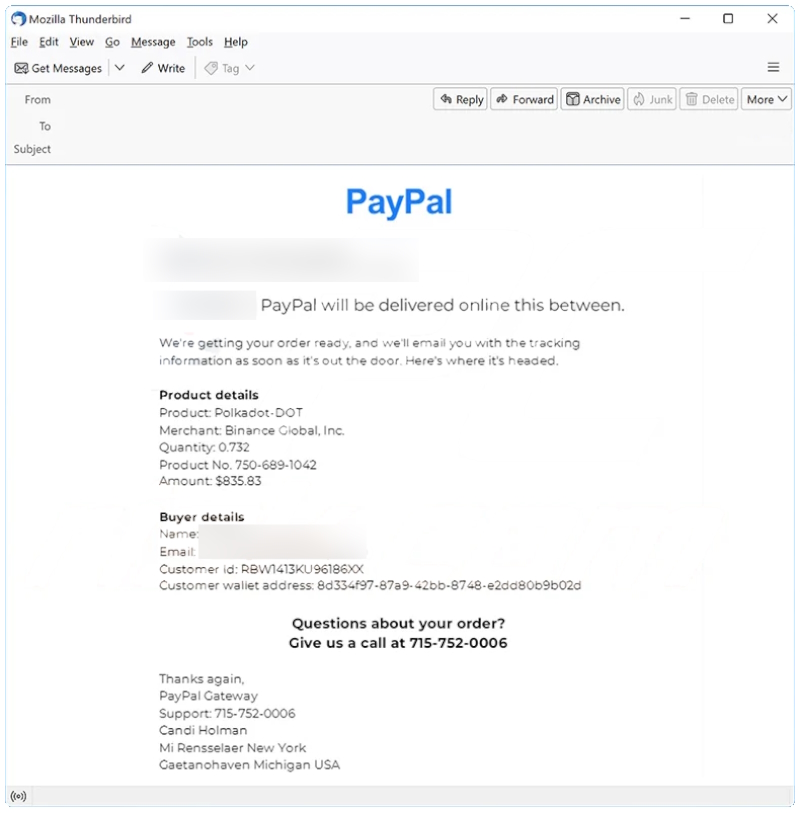 How to stop "PayPal - Order Has Been Completed" e-mail spam - BugsFighter